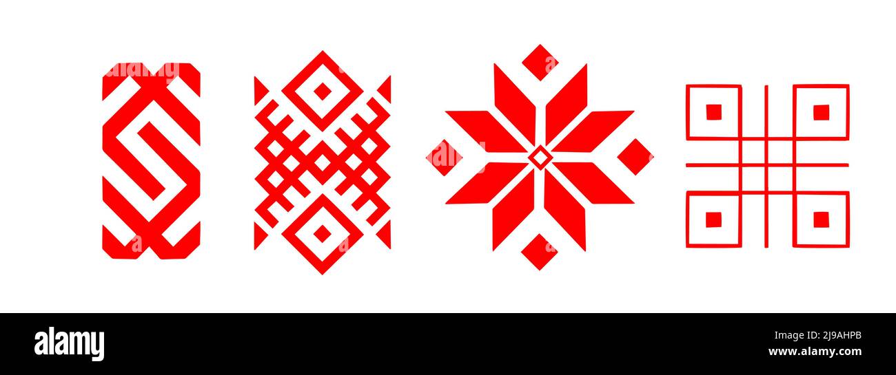Red stylized folk Slavic patterns. Vector illustration Stock Vector ...