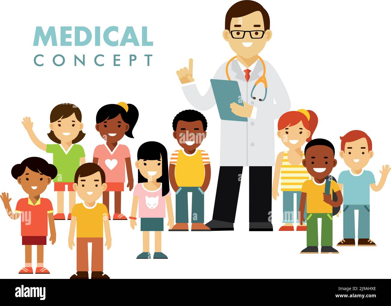 Doctor and group of kids standing together. Consultation, medical ...