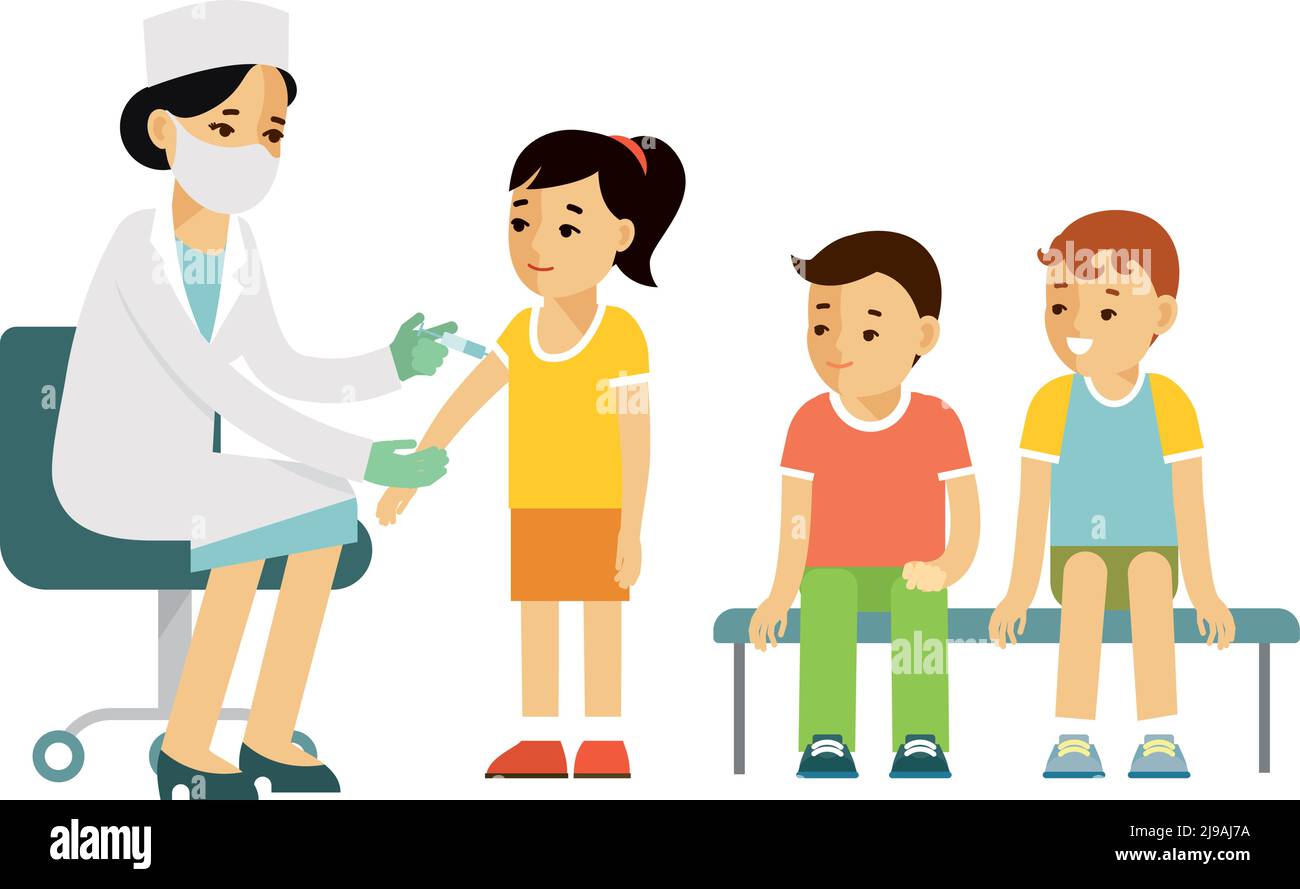 Doctor pediatrician makes an injection of flu vaccine to a kid in ...