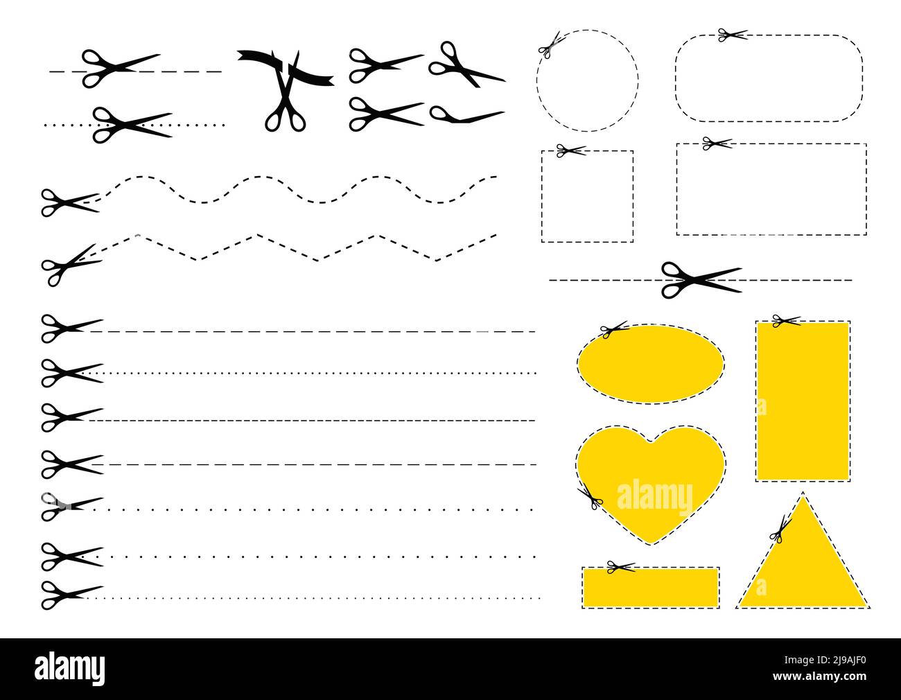Scrissors cut dotted line mark different shape icon set Stock Vector ...