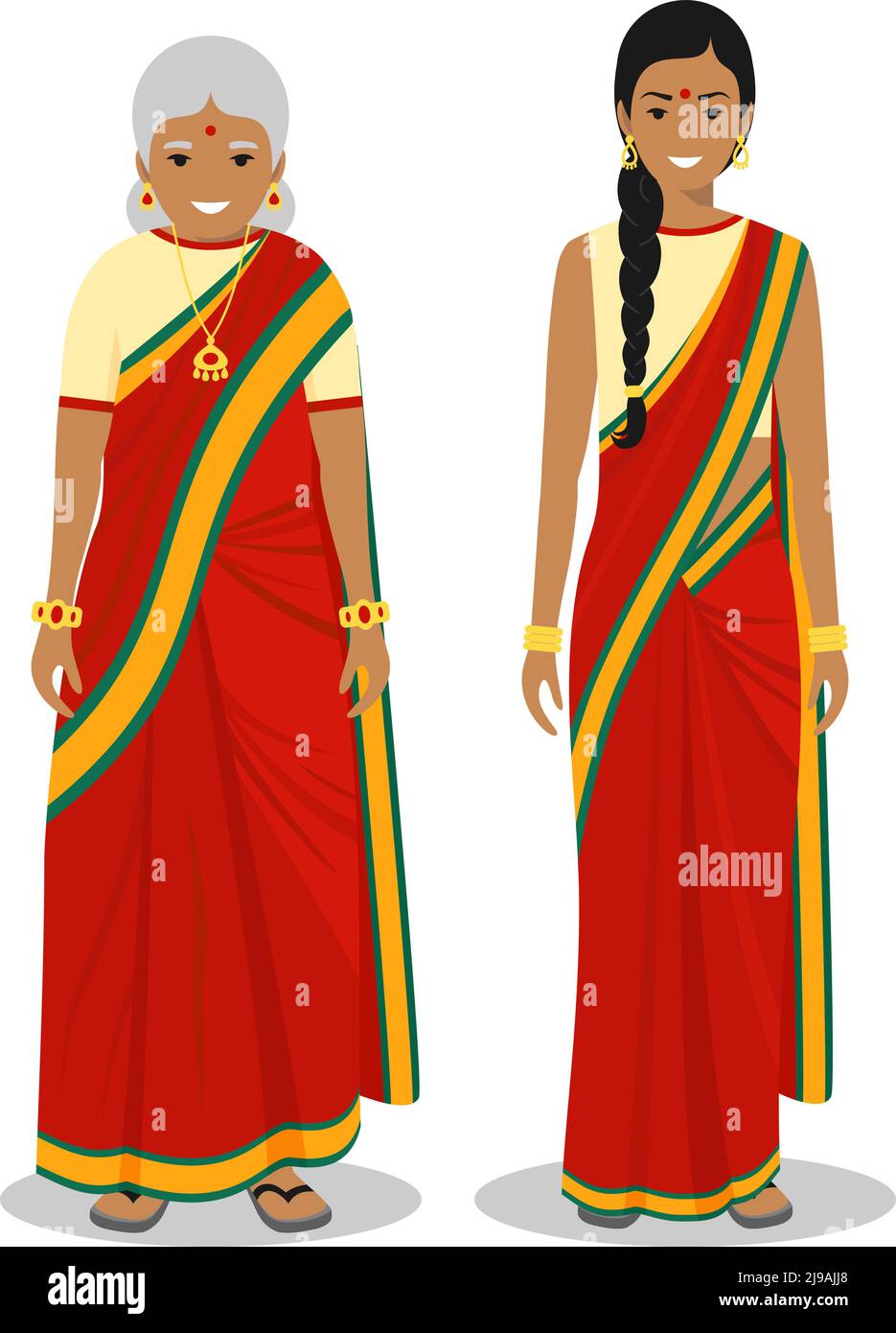 Detailed illustration of standing old and young indian woman in the ...