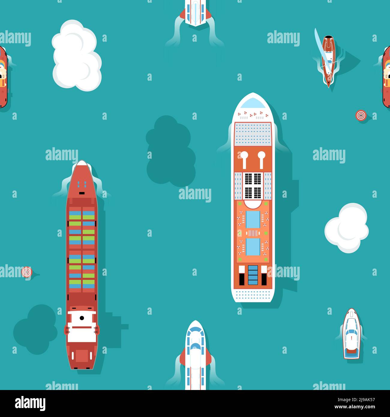 Top view sea ships seamless background. Water and yacht, boat and ...