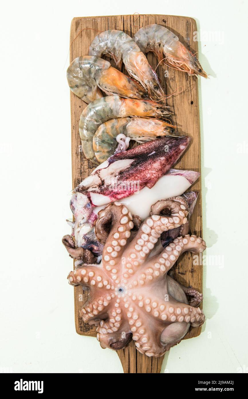 Mixed Seafood Contain octopus, prawns, Calamari Squids. Seafood and ...