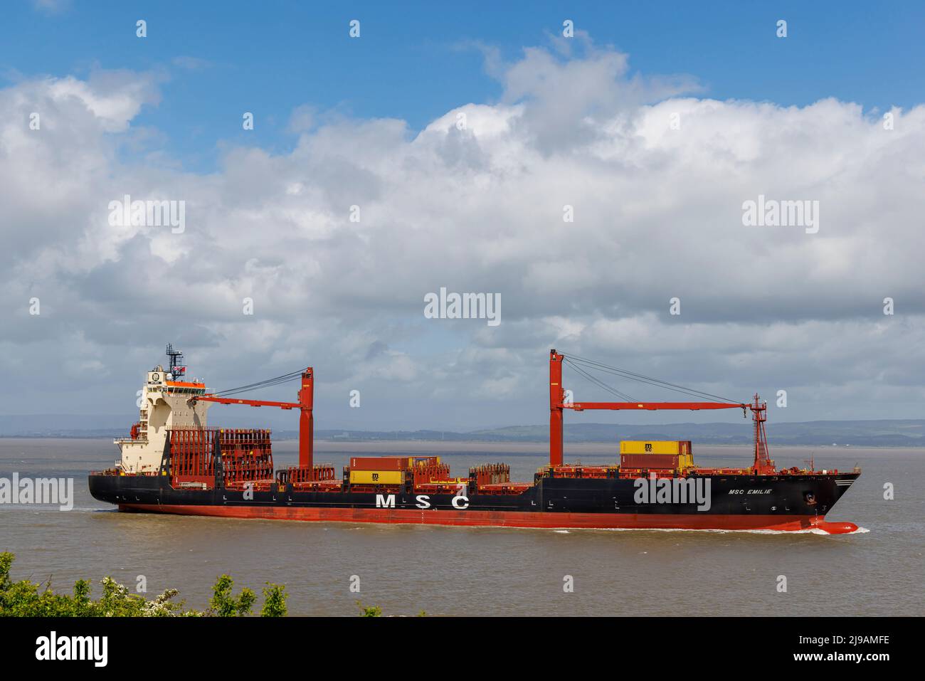 Container ship MSC Emily heading to Portbury docks Stock Photo - Alamy