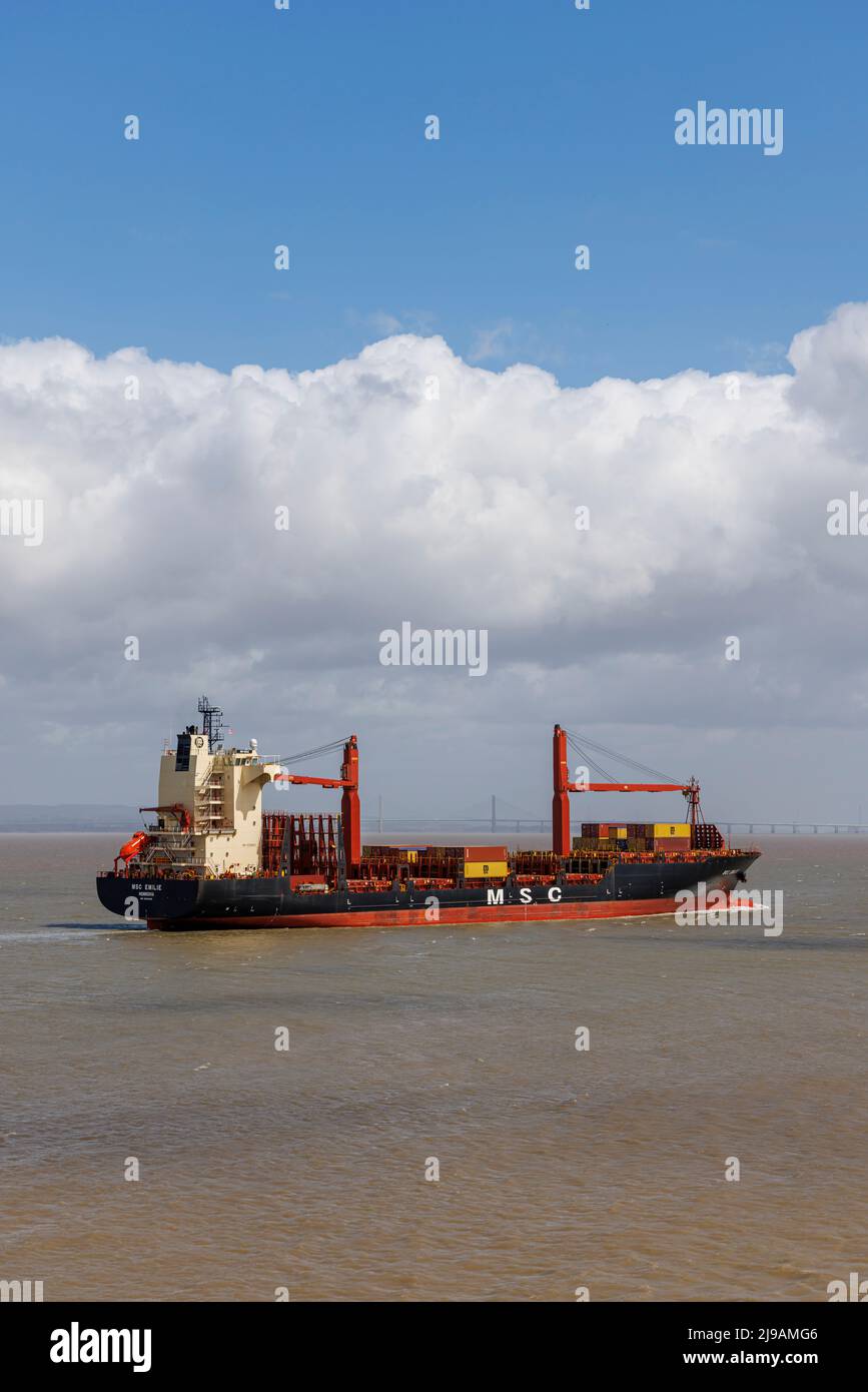 Container ship MSC Emily heading to Portbury docks Stock Photo - Alamy