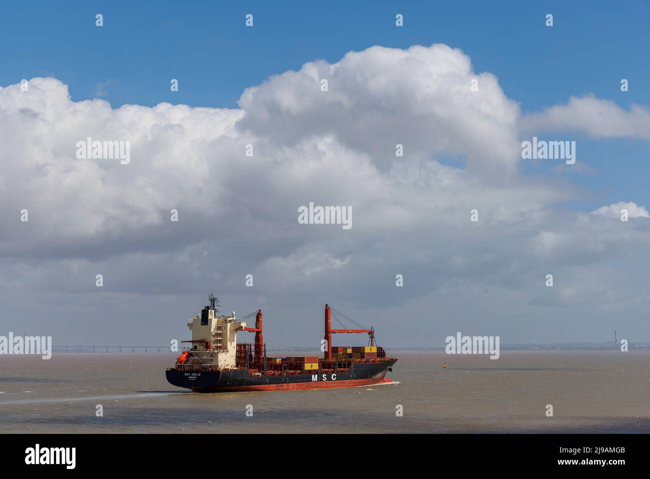 Container ship MSC Emily heading to Portbury docks Stock Photo - Alamy