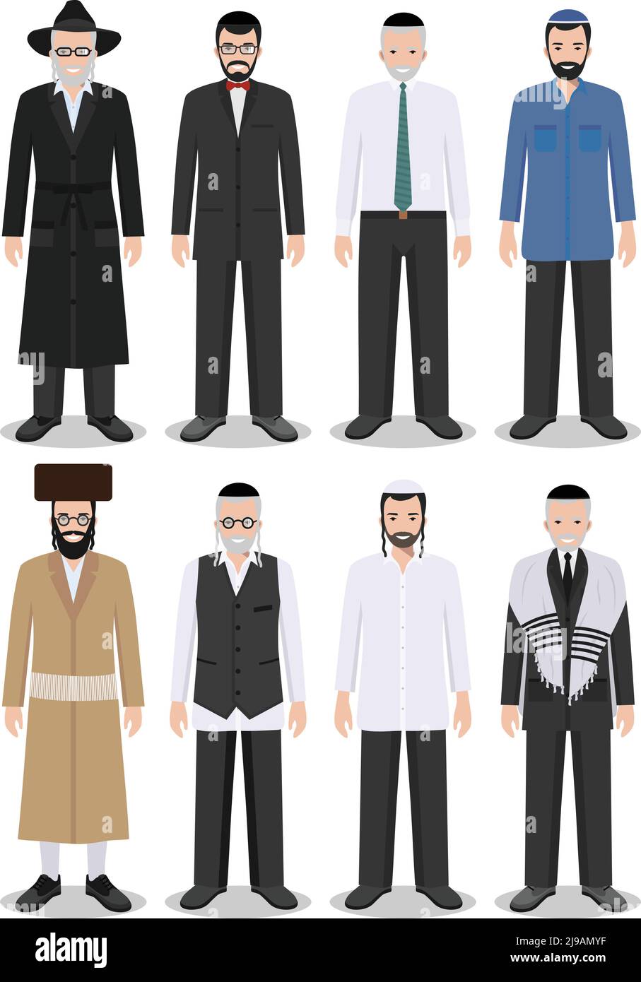 Detailed illustration of different standing jewish old and young men in ...
