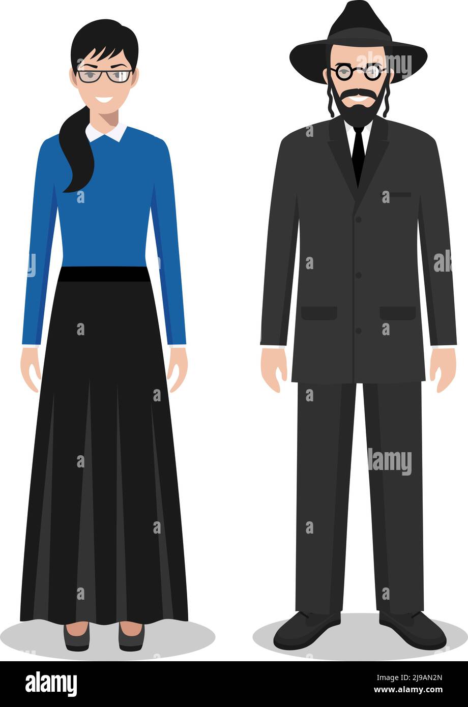 Detailed illustration of standing jewish people in the traditional ...