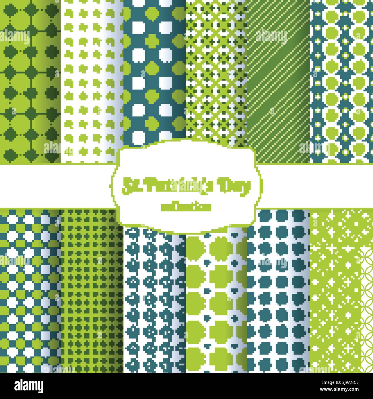 St Patricks day seamless pattern background set with green leaves of ...
