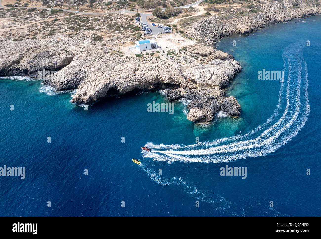 Aerial view of speed motor boat on open sea Stock Photo - Alamy