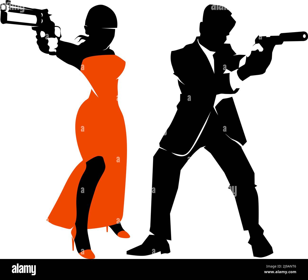 Spy couple vector set. Detective man and woman, weapon and handgun ...