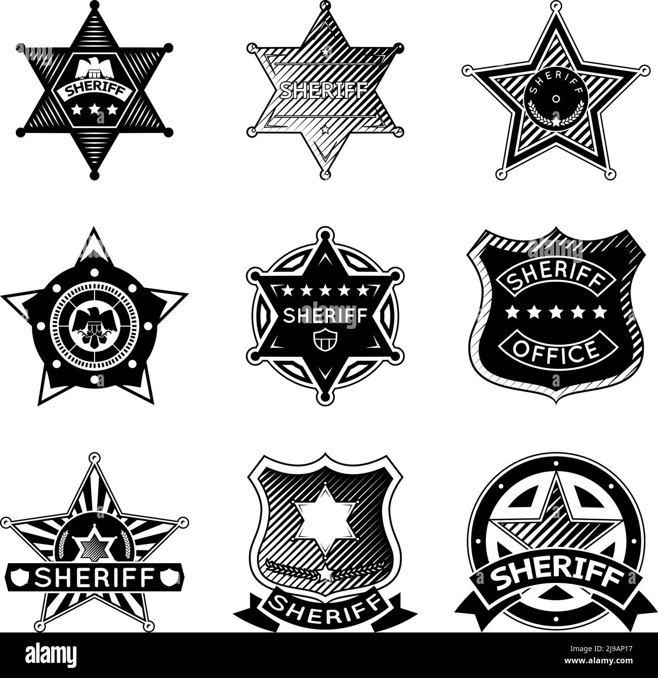 Set of vector sheriff or marshal badges and stars. Police american, law ...