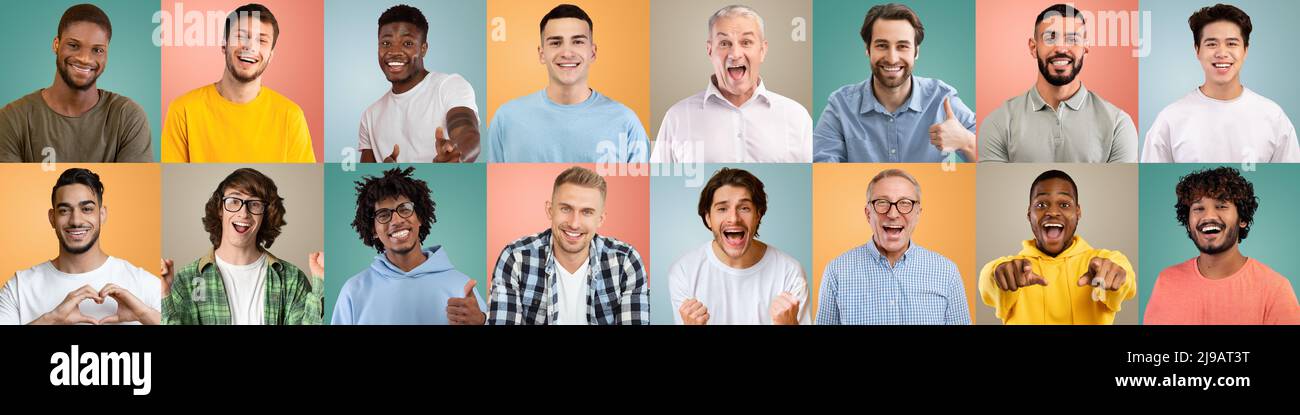Cheerful Men Of Different Age And Ethnicity Posing Over Pastel Studio ...