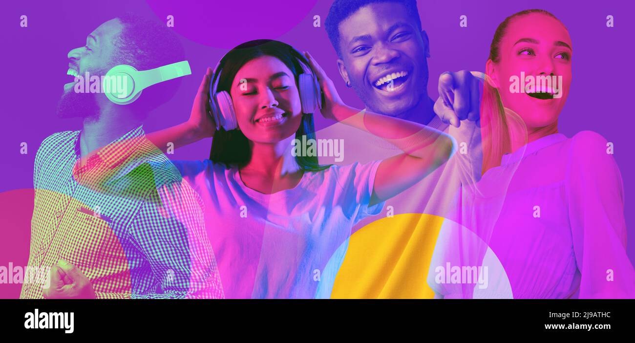 Bright collage for happy millennials showing positive emotions Stock ...