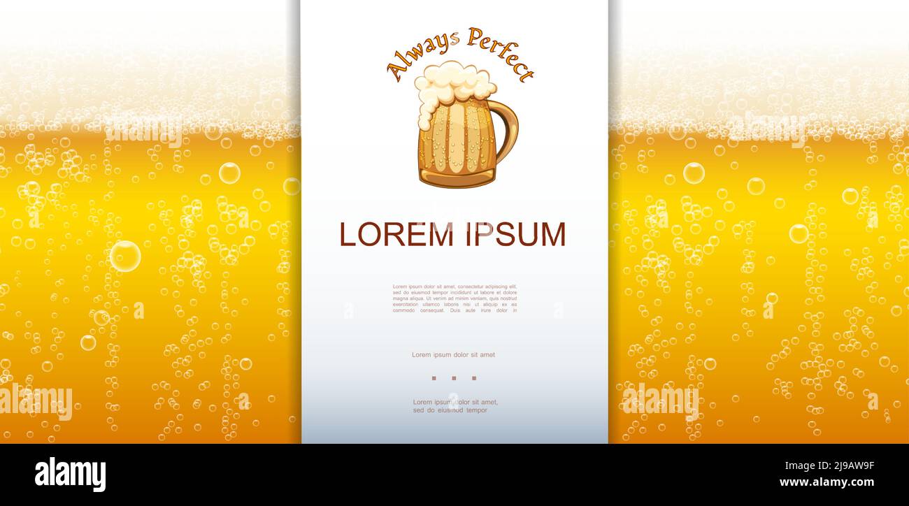 Realistic fresh lager beer closeup background with place for text and ...
