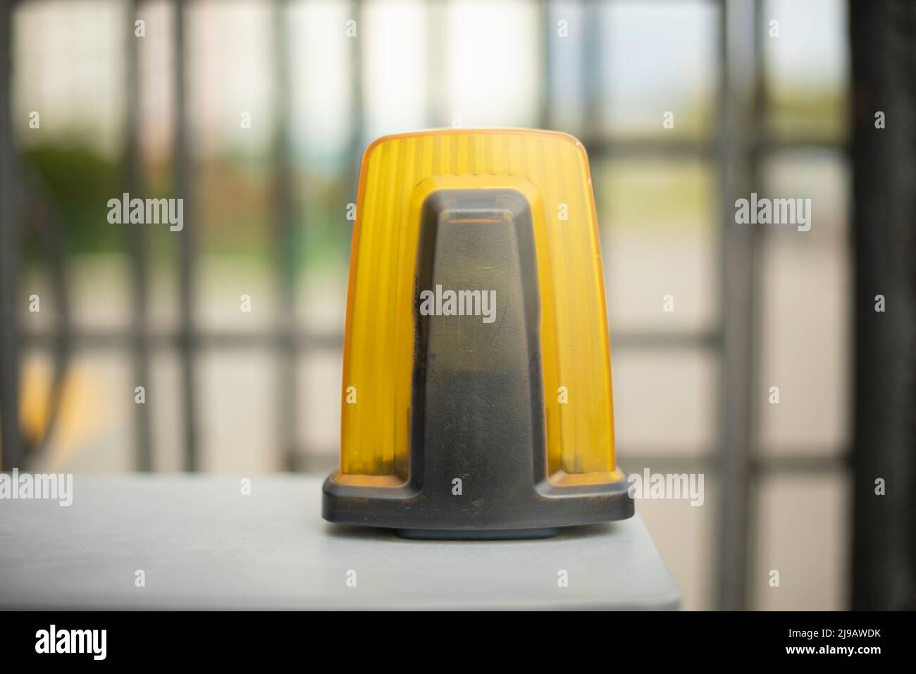 Yellow barrier signal. Parking details. Yellow lamp. Equipment in ...