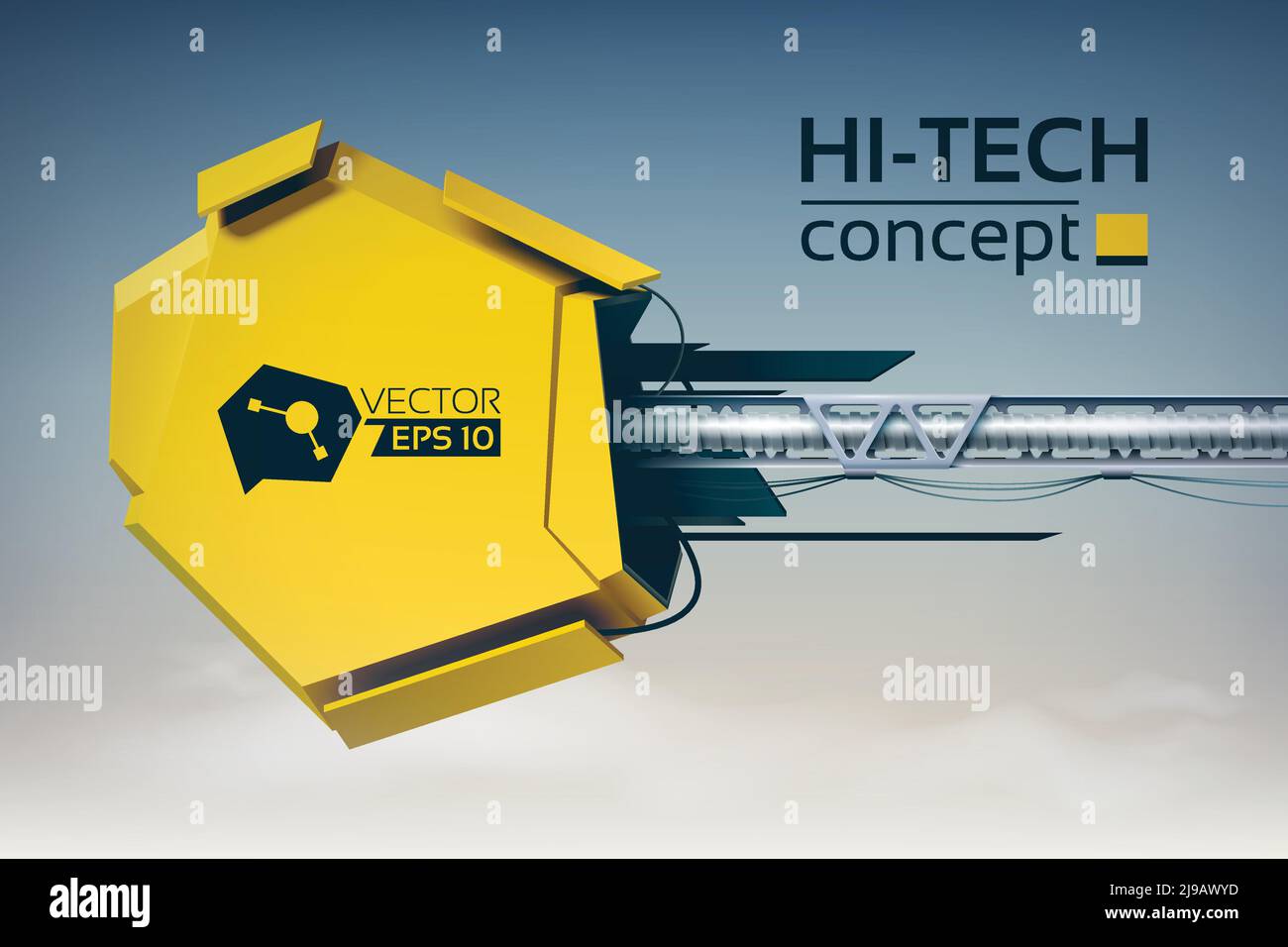 Digital futuristic design concept with 3d yellow hi-tech construction ...