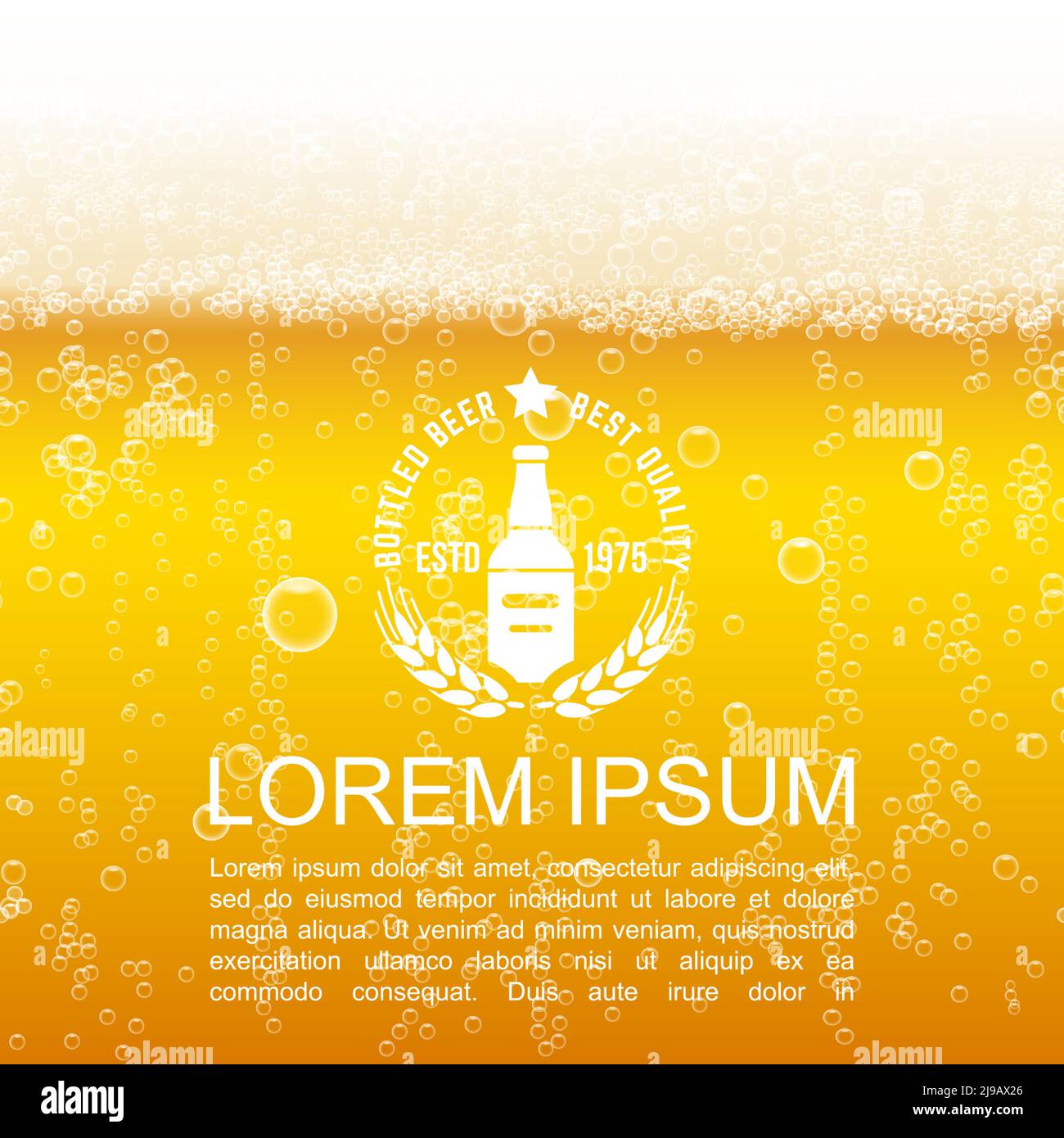 Realistic lager beer closeup background with bubbles foam and white ...