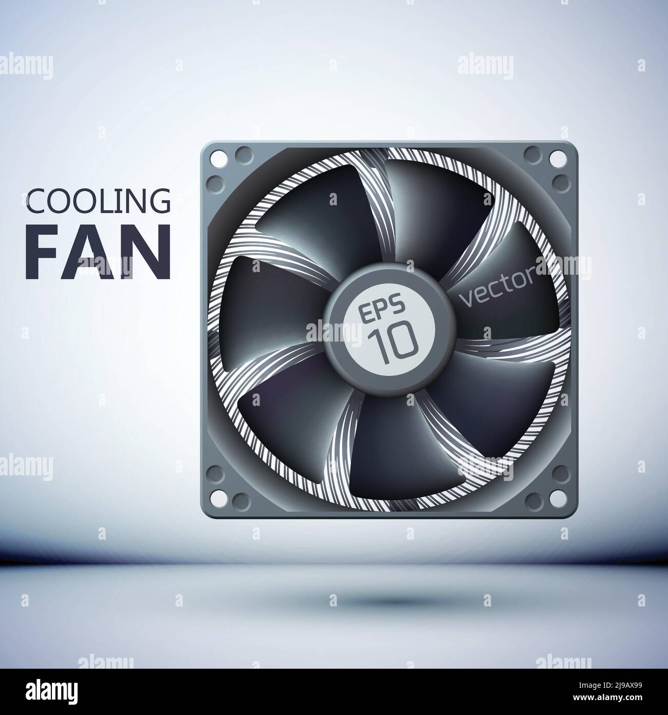 Realistic computer fan template with metal blades on gray background ...