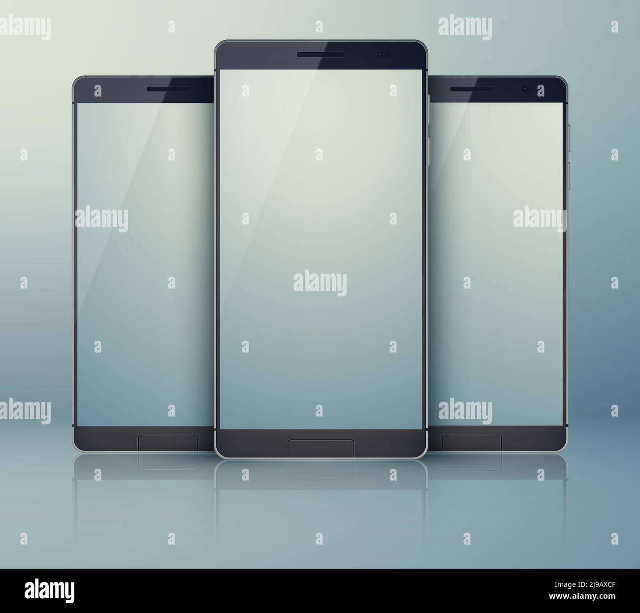 Three-piece outfit smartphone collection on the grey background with ...