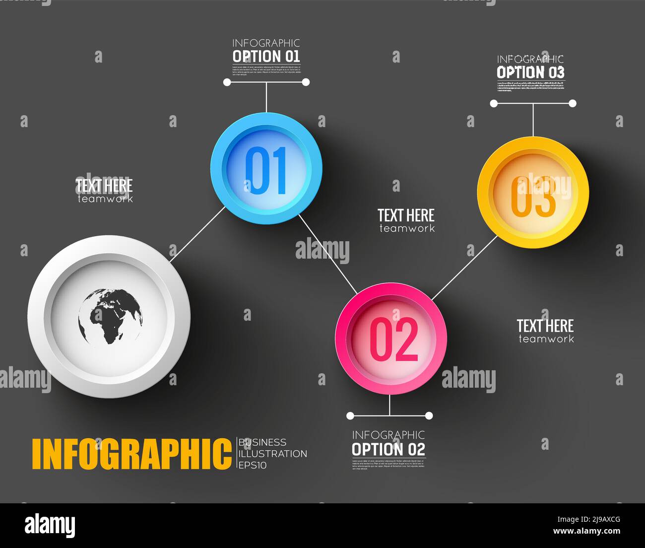 Teamwork infographic layout with world map silhouette and numbered ...