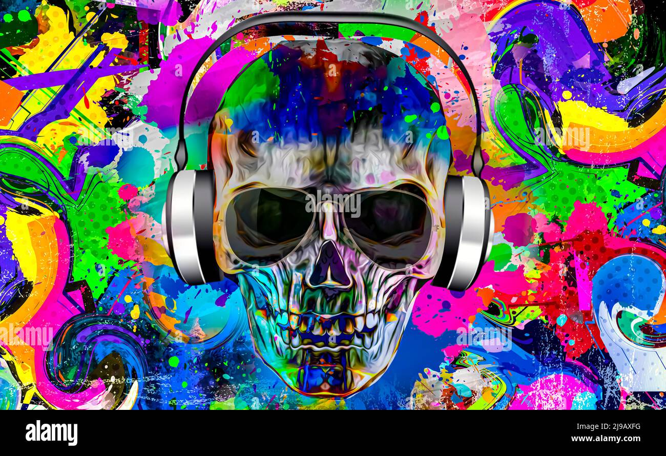 abstract colored artistic skull, graphic design concept, grunge art ...