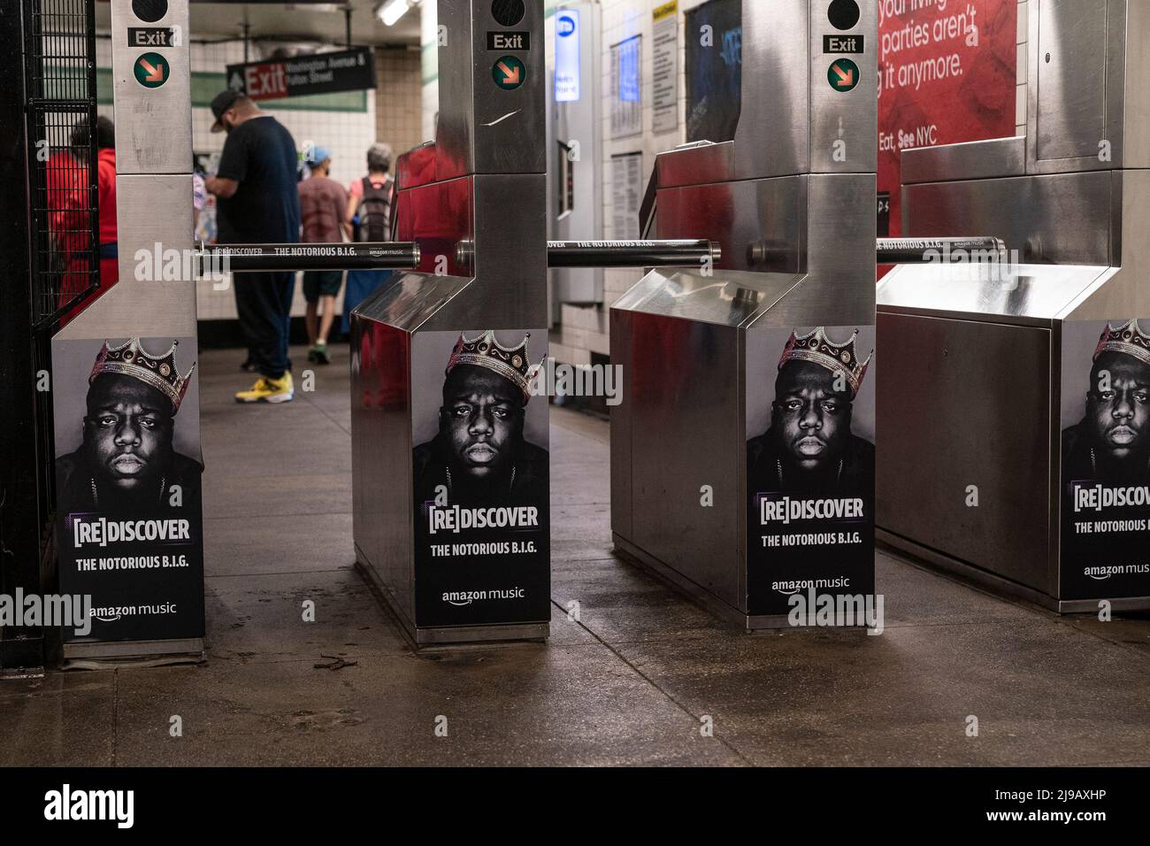 New York, New York, USA. 21st May, 2022. People seen in line to buy MTA ...