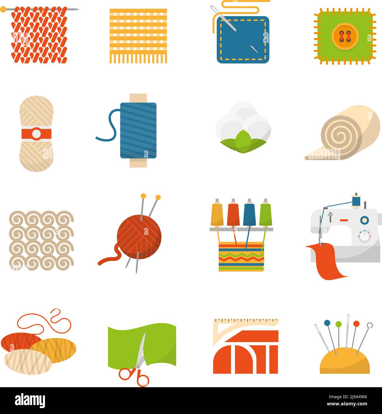Textile industry flat icons set with clothing manufacture symbols ...