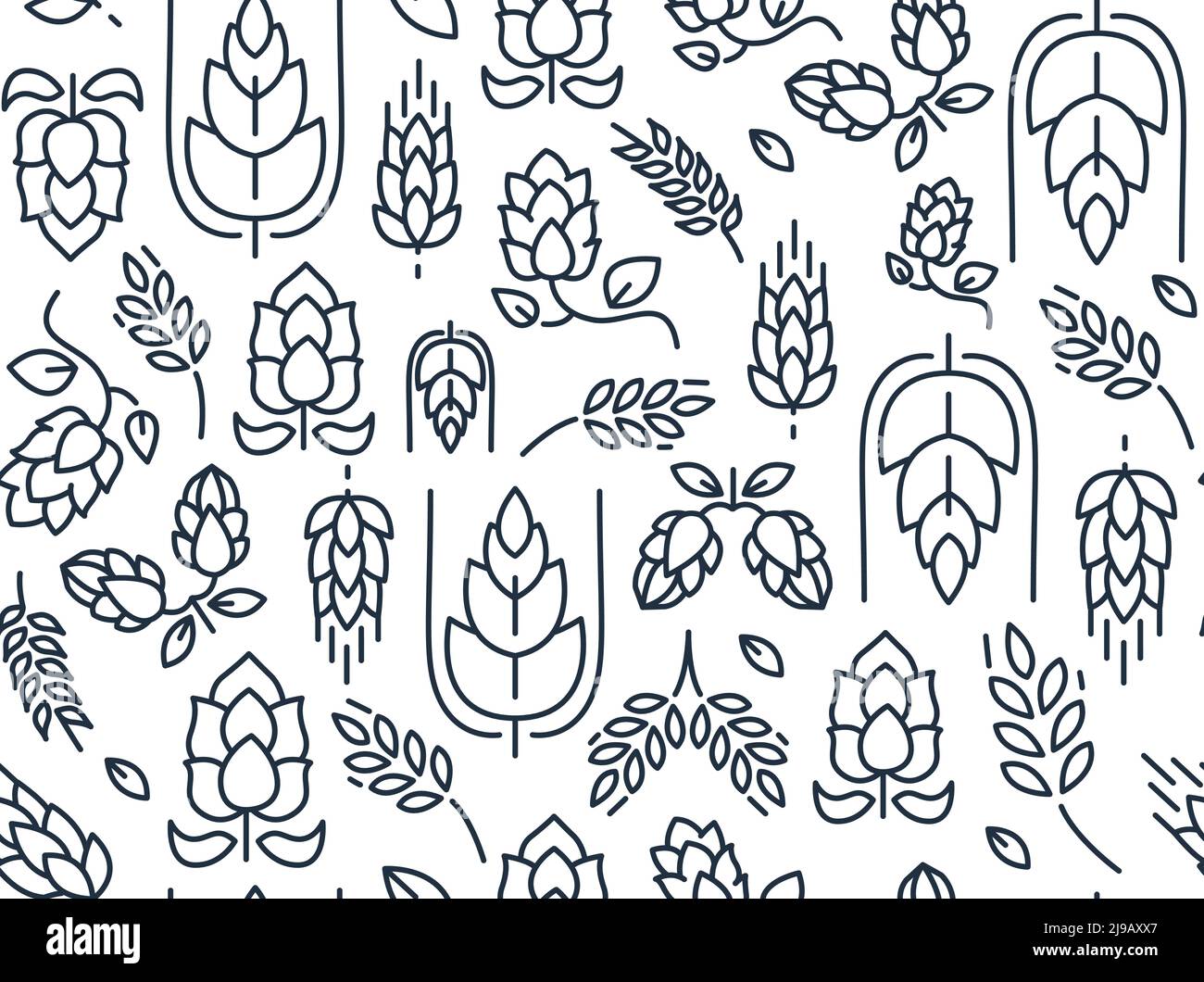 Twigs hop seamless pattern with repeating images of malt and leaves ...