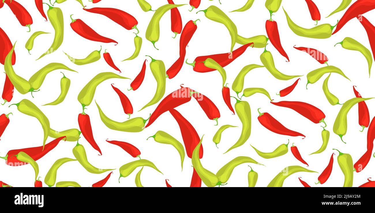 Red green chilli pepper. Seamless pattern with fresh vegetables with ...