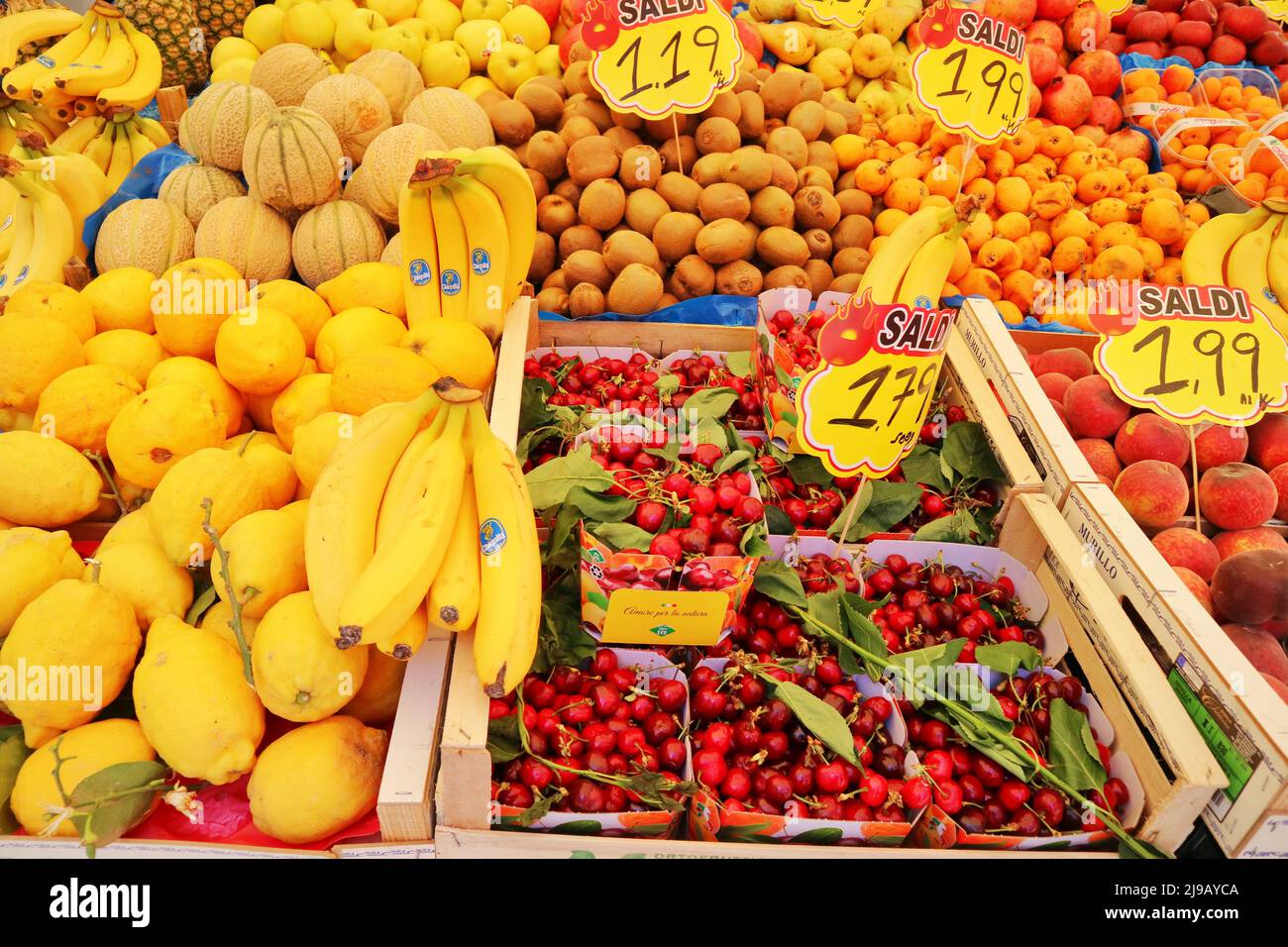 A fruit sales counter in a popular market in Naples, Italy Stock Photo ...