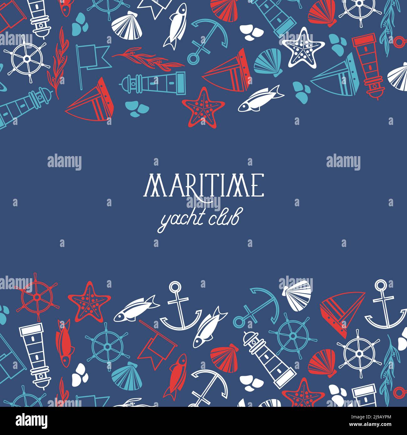 Stylish maritime yacht club poster divided on three parts where upper ...