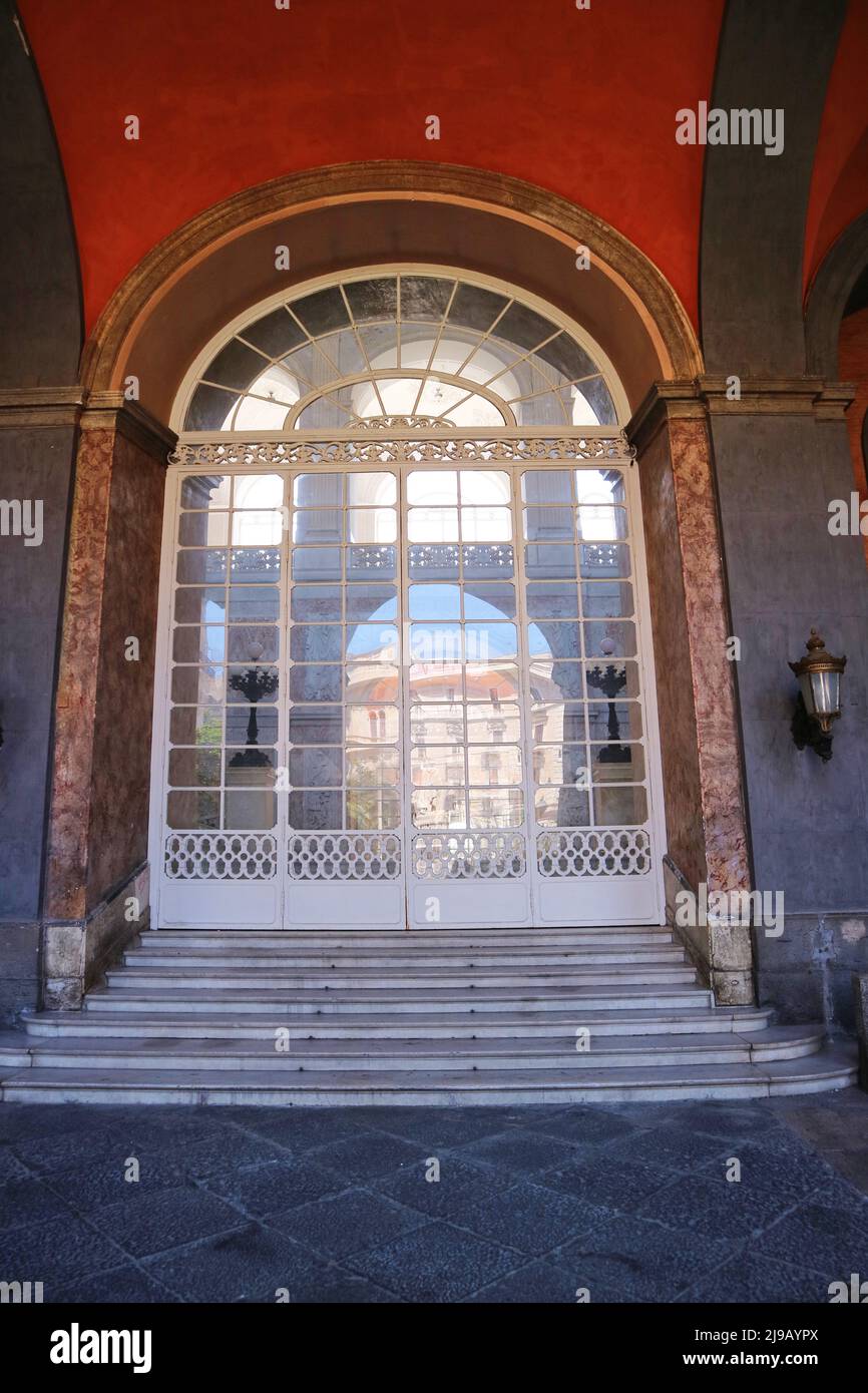 Image of details of the inner courtyard of the royal palace of Naples ...