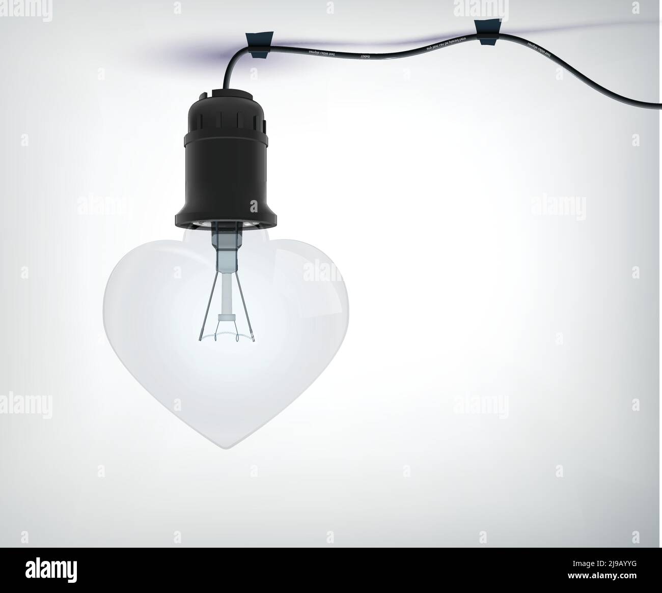 Realistic electric bulb amourous concept in shape of heart with power ...