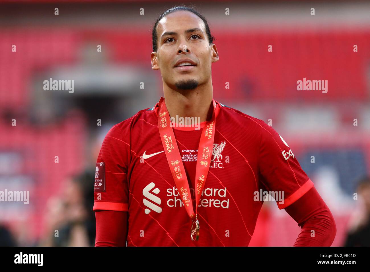 Virgil van Dijk of Liverpool is seen with his winners medal - Chelsea v ...