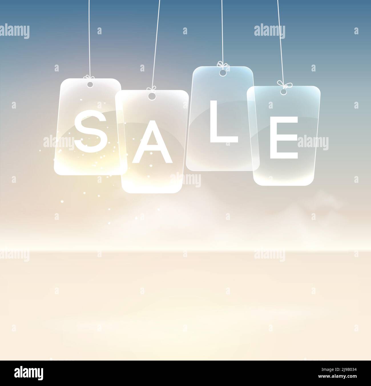 Realistic promotional template with hanging glass sale singboards on ...