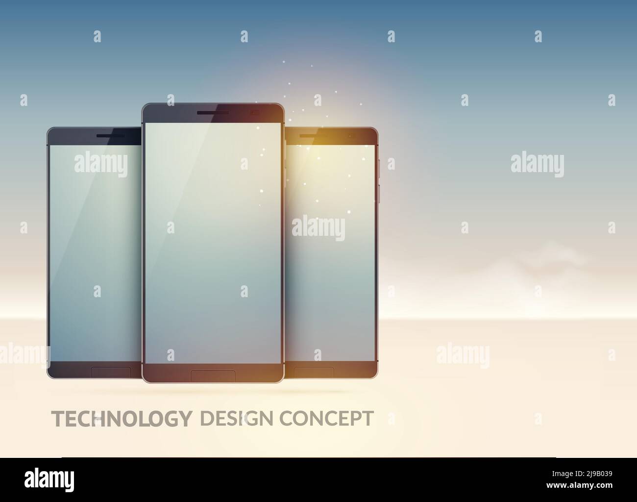 Digital technology devices concept with realistic modern smartphones on ...
