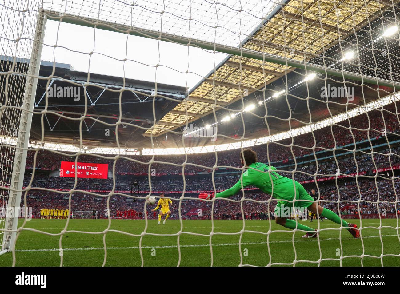 Alisson Becker of Liverpool saves a penalty from Mason Mount of Chelsea ...