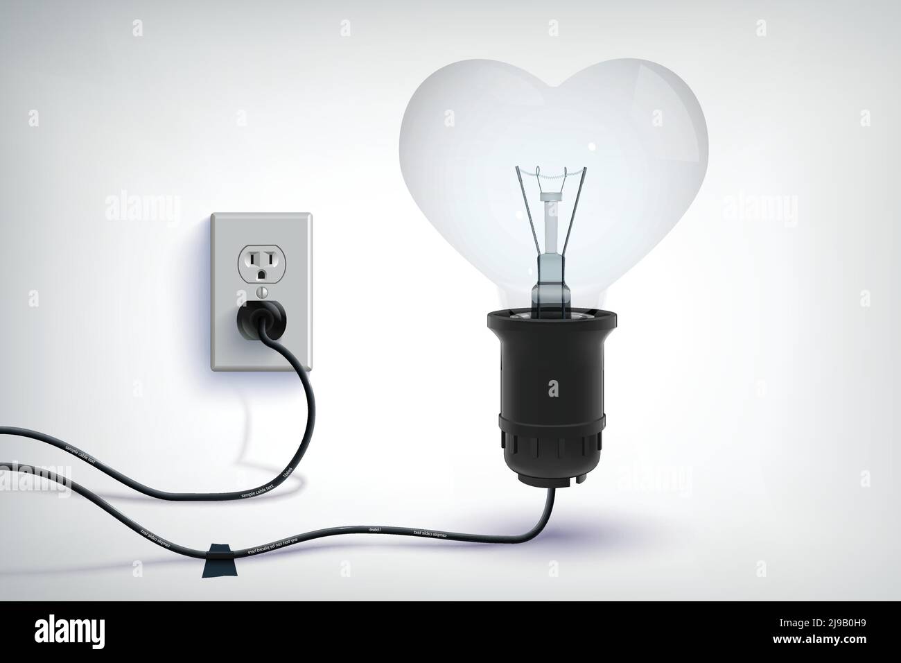 Realistic romantic concept of realistic wired light bulb in heart shape ...