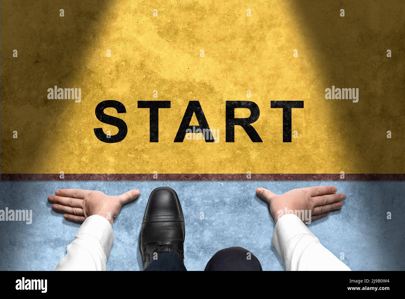Businessperson ready to start compete. Start Concept. Low Section of ...