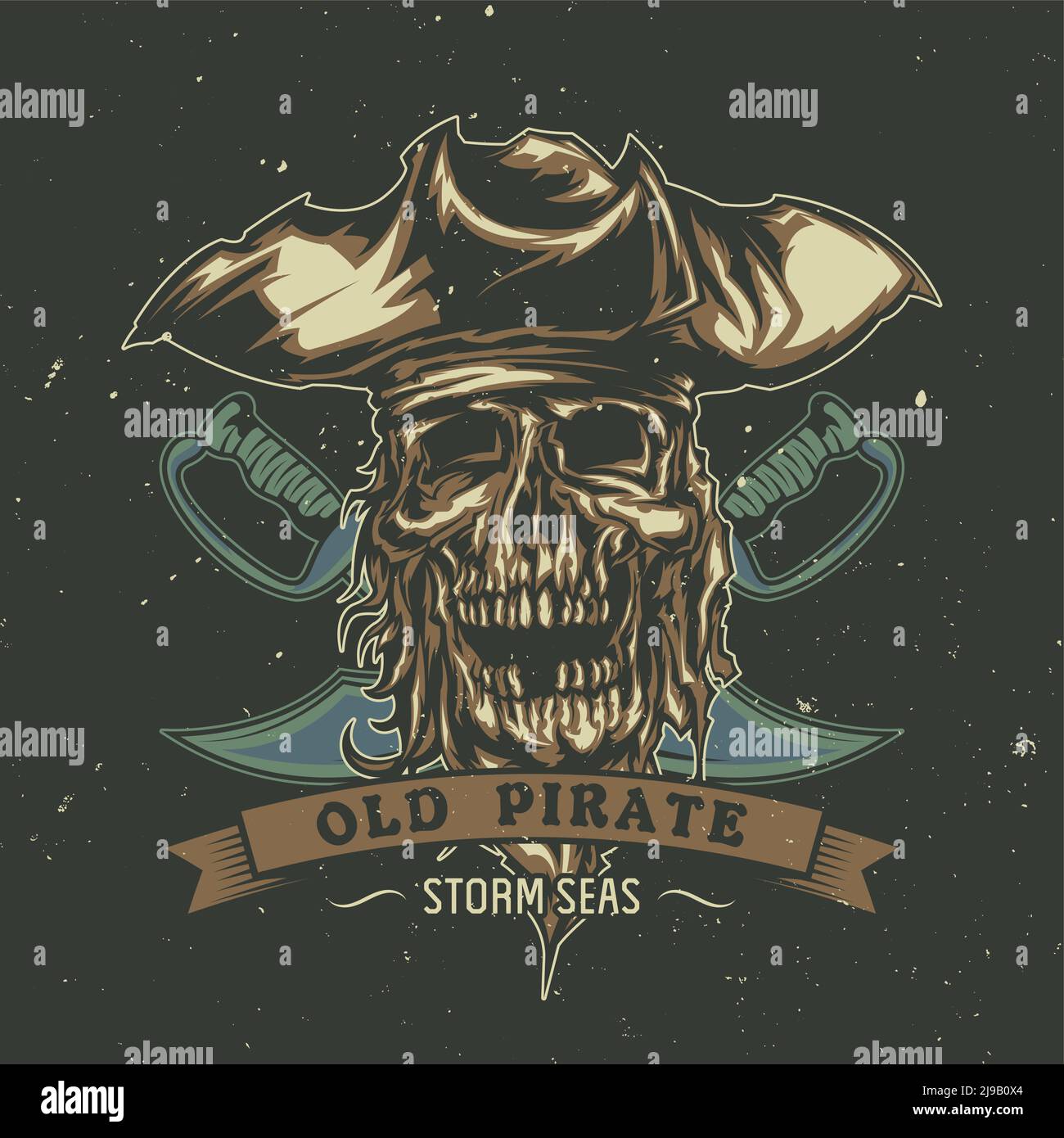 T-shirt or poster design with illustrated dead pirate in hat Stock ...
