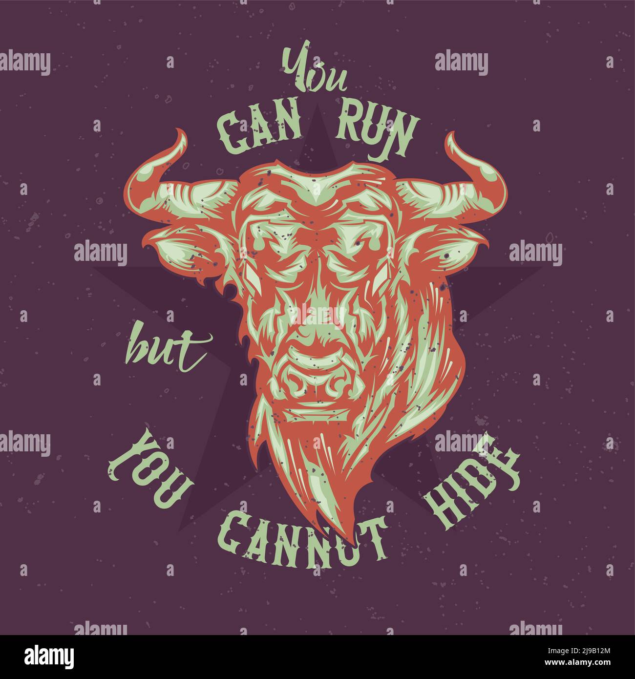 T-shirt or poster design with illustration of angry bull Stock Vector ...