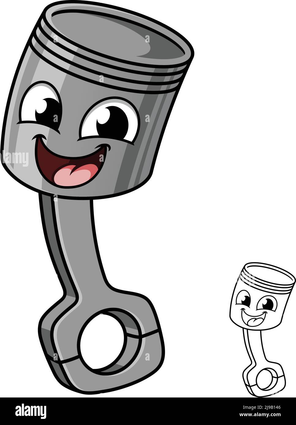Happy Piston with Black and White Line Art Drawing, Object, Vector ...