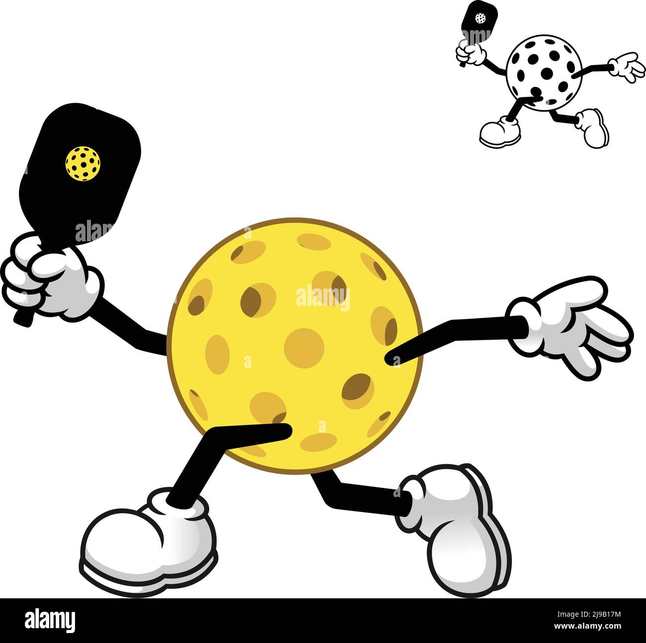 Pickleball Serves Ball Strike with Black and White Line Art Drawing ...
