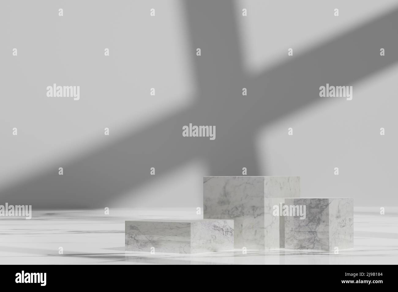 Mock up scene geometry shape podium for product display. Three marble ...