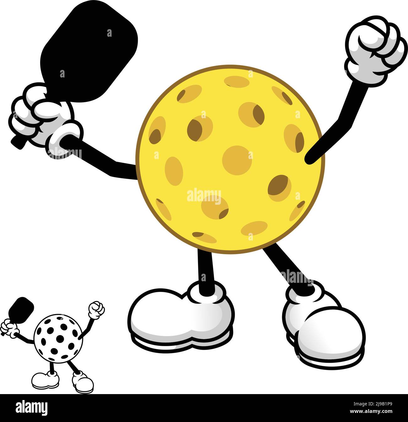 Pickleball Holding Paddle Winner Pose with Black and White Line Art ...