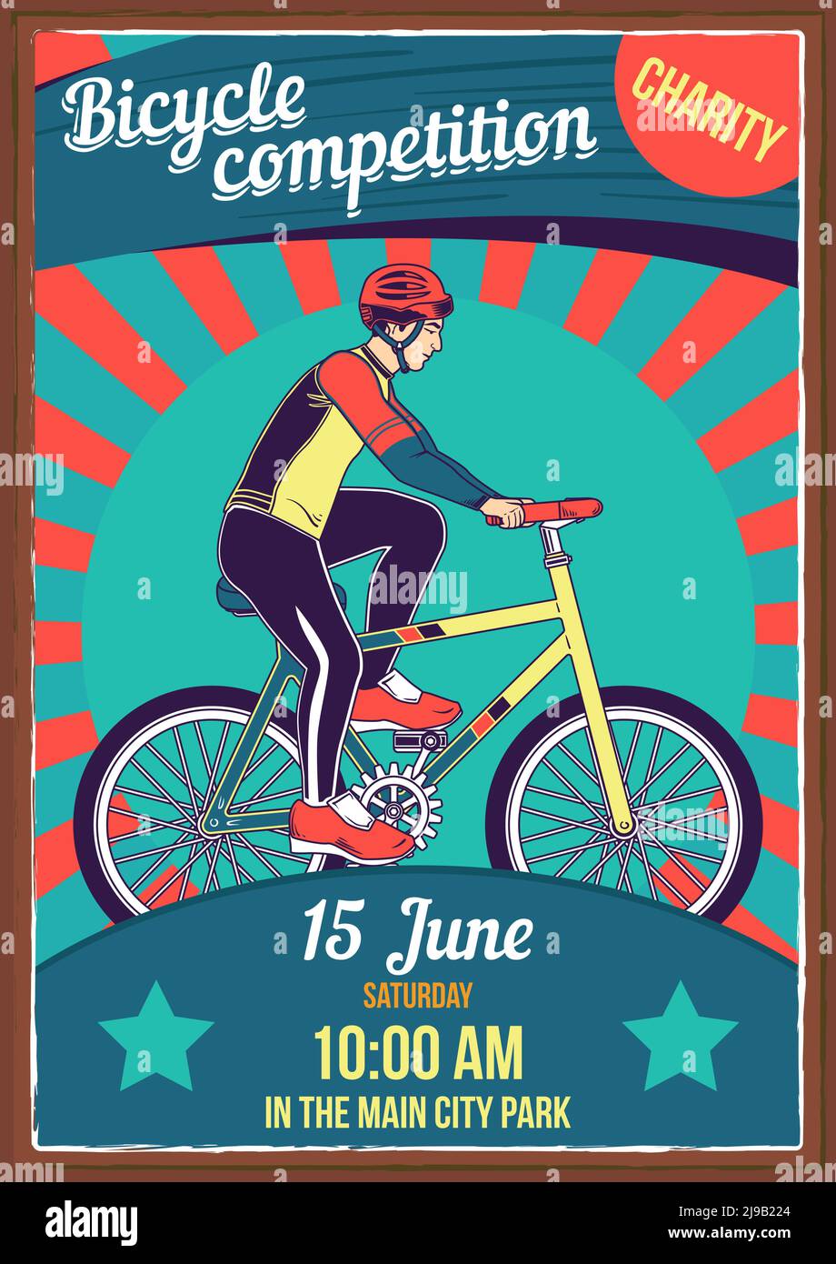 Poster desgin with illustration of bicycles on colorful background ...