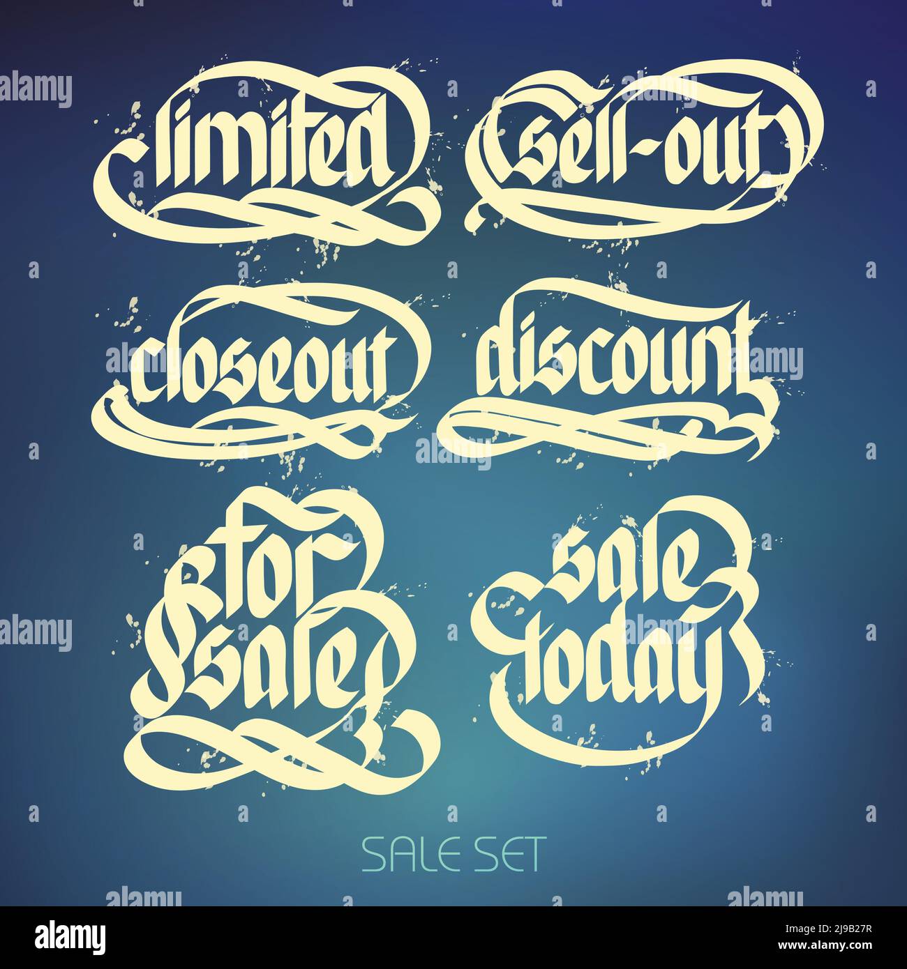 Typographical promotional inscriptions set with calligraphic elegant ...