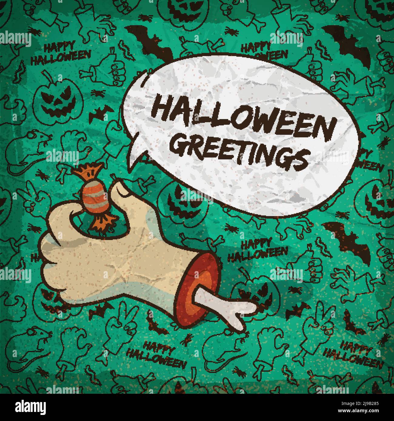 Trick or treat Halloween template with speech cloud zombie arm candy ...