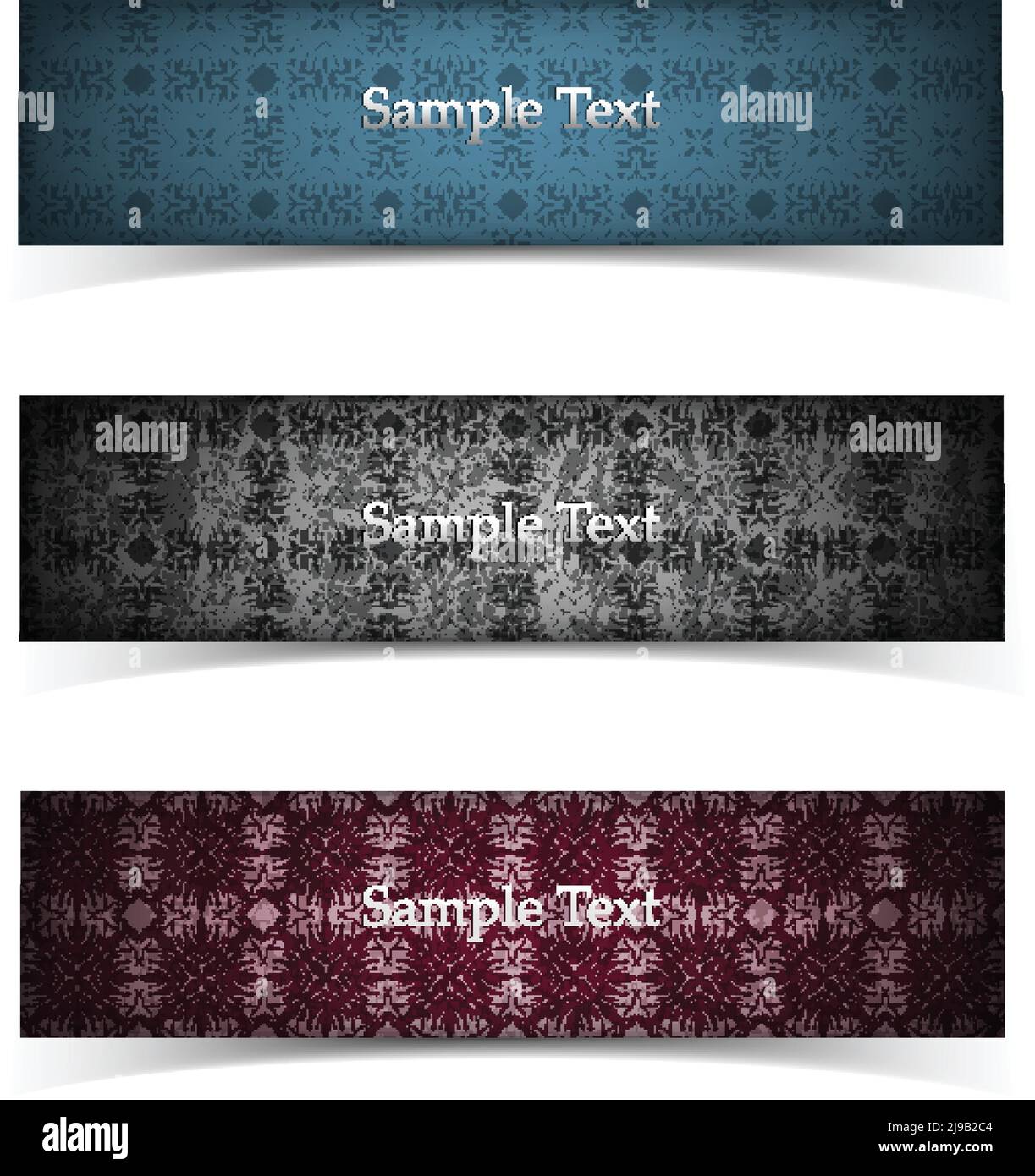 Three horizontal isolated grunge banner set in vintage style and ...